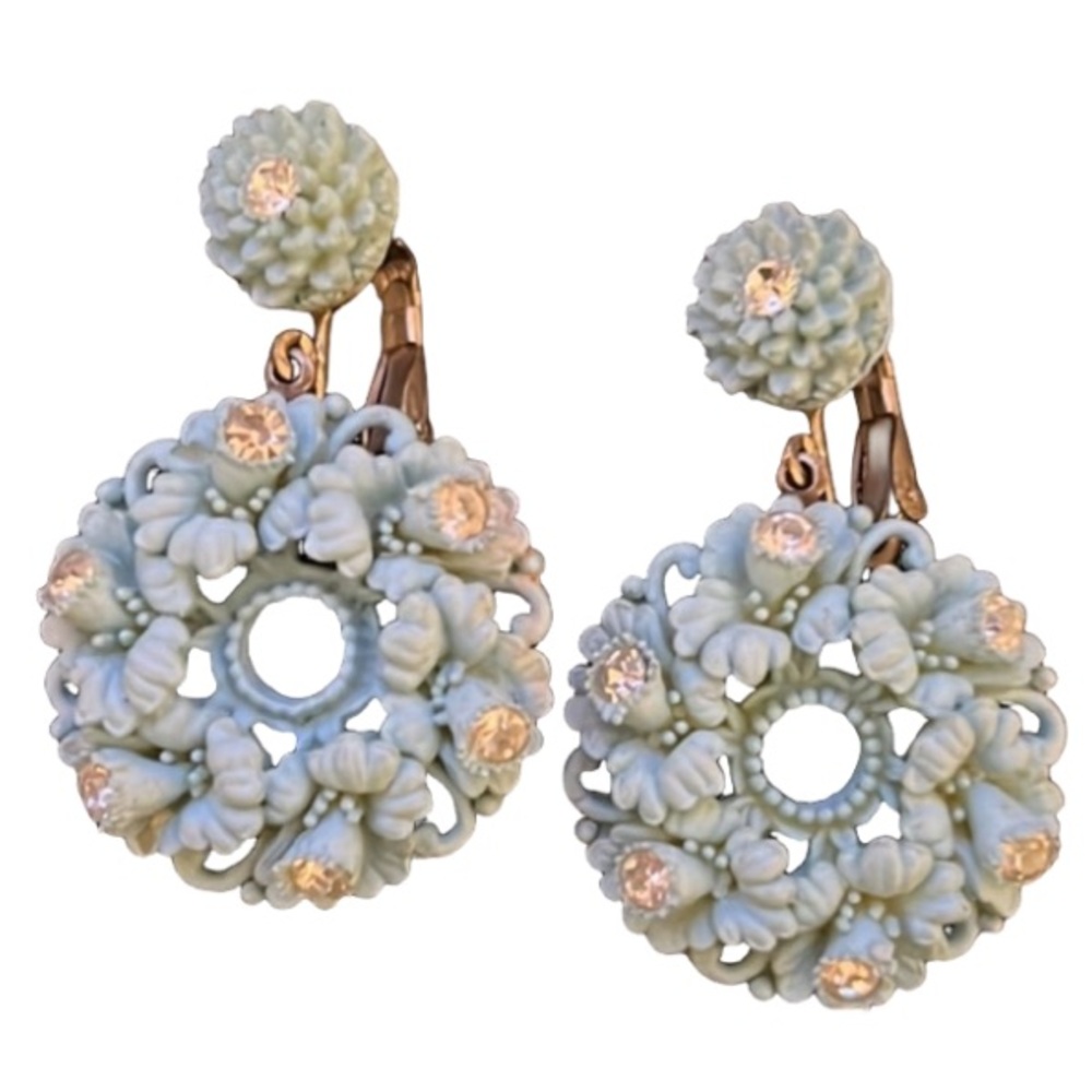 Vintage Whimsical Blue Flower Crystal Rhinestone Door… - Gem